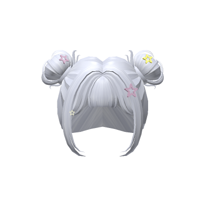 Pigtail Hair Fluffy Bun W Stars In White Roblox
