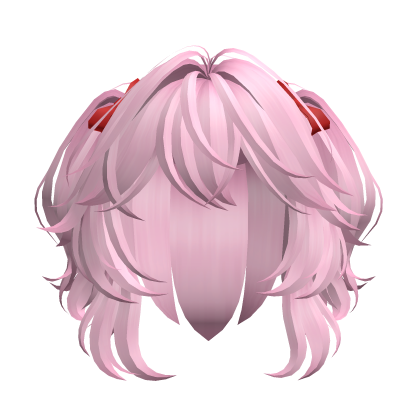 Cute Pink Natsuki Half Up Pigtails con cintas rojas - Roblox