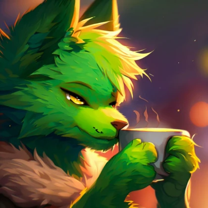 furry drinking coffee