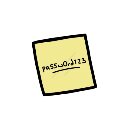 pass 1234 , sticky note