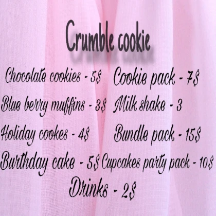 crumble cookie menu