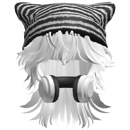 Rambut Potong Serigala dengan Headphone & Topi Beanie Y2K - Putih - Roblox