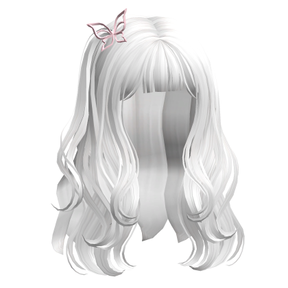 Rambut Bergelombang dengan Pin Rambut Kupu-kupu (Putih) - Roblox