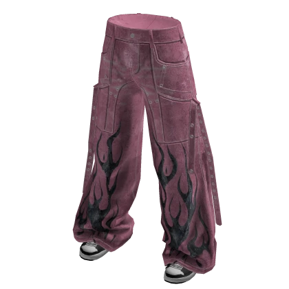 Y2K Baggy Flame Skater Jeans w/ Studs (Pink) | Roblox Item - Rolimon's