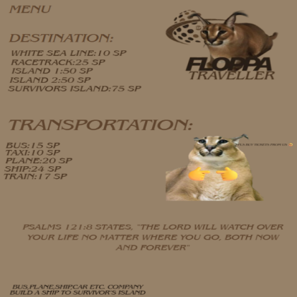 Floppa traveller ticket menu