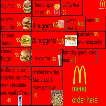 McDonald's menu