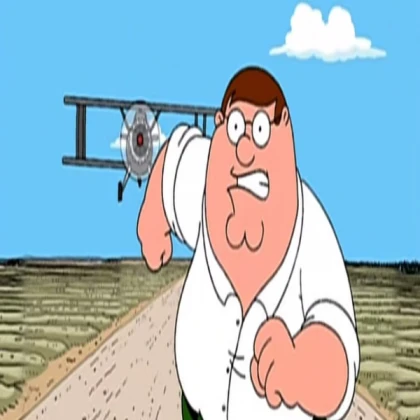 Peter Griffin running from a plane