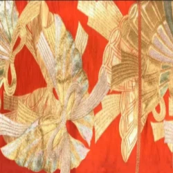 Vivid Red and Gold Ribbon Butterfly Pattern (Obi)