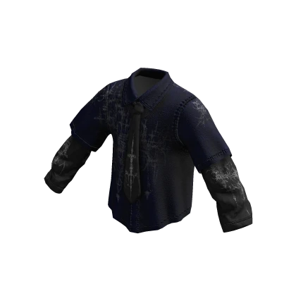 Navy Y2K Collared Shirt w/ Long Sleeve | Roblox Item - Rolimon's