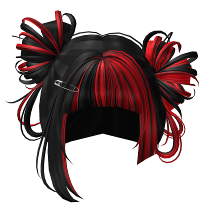 Fluffy Messy Buns With Clip (Red and Black) - Roblox