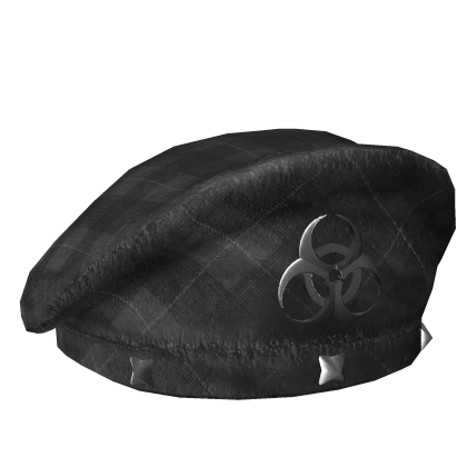 Black Plaid Biohazard Beret - Roblox