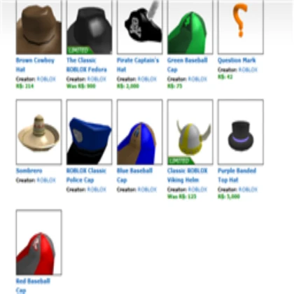 ROBLOX's First Page of Hats