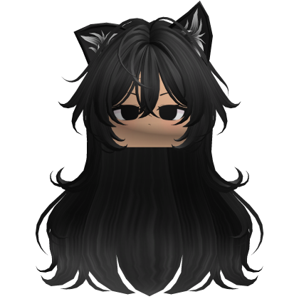 Rambut Kucing Gadis Anime Berantakan Hitam dengan Wajah Lucu Emo - Roblox
