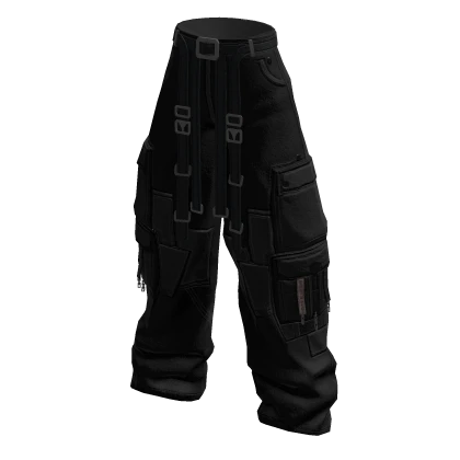 Baggy Cargo Pants w/ Pockets & Belt Straps Black | Roblox Item - Rolimon's