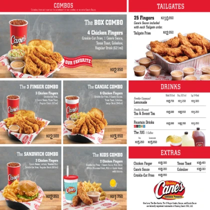 raising canes menu