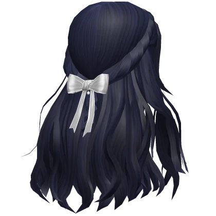 Wavey Long Luscious Navy Blue Hair w/ White Bow | Roblox Item - Rolimon's