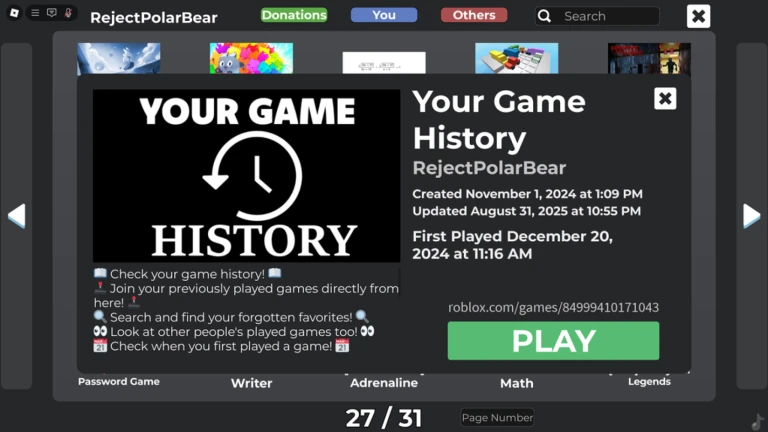 Your Game History | Roblox에서 플레이하기