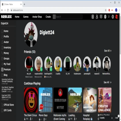 Roblox home screen