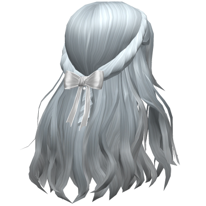 Wavey Long Luscious Silver Hair w/ White Bow - Roblox