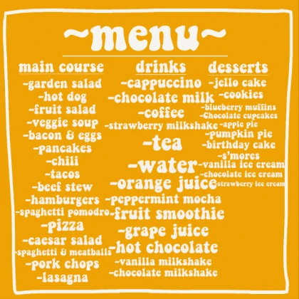 Golden Nugget Cafè menu