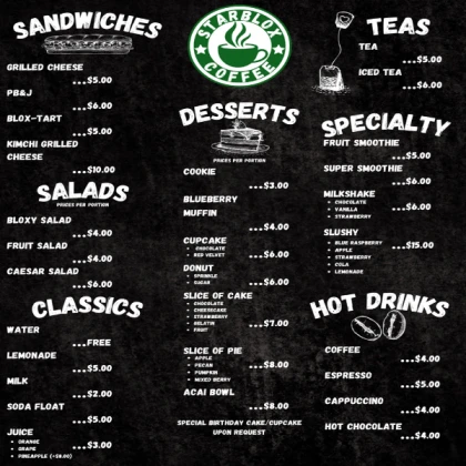 StarBlox Coffee Menu