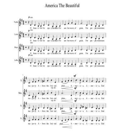 America the beautiful song sheet