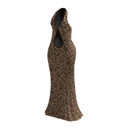 Leopard Print Long Lace Halterneck Dress | Roblox Item - Rolimon's