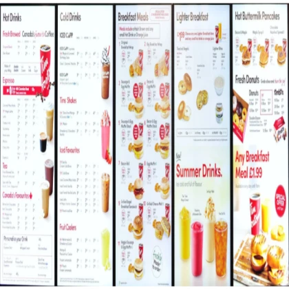 Tim hortons menu