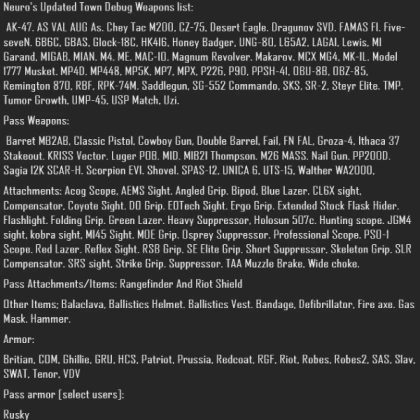 Neuro's Town Debug Weapons N' Stuff List.