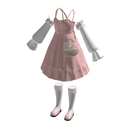 Robe en dentelle et manchette à volants (rose) - Roblox