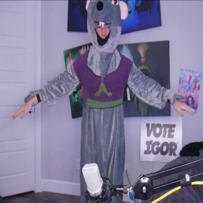 Flamingo in a rat costume