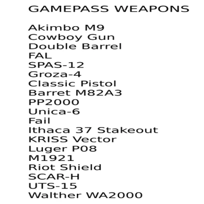Town Debug Gamepass Weapon List