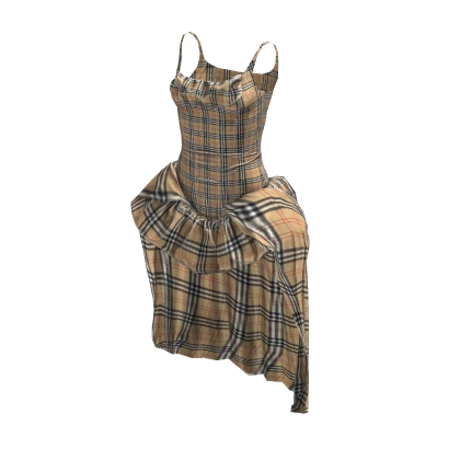 vintage plaid beige corset & ruffle gown dress | Roblox Item - Rolimon's