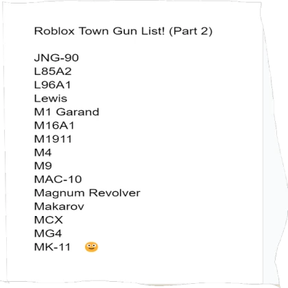 Roblox Town Gun List (Part 2)