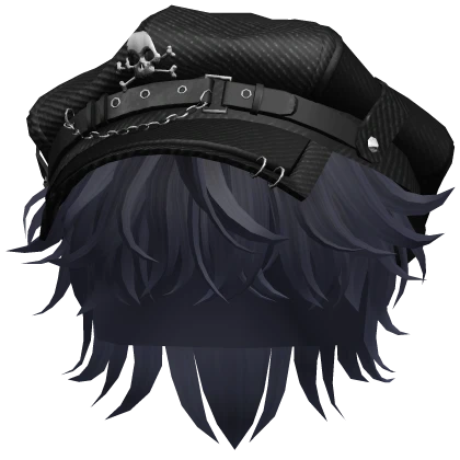 Blue Black Messy Hair w/ Skull Punk Cap | Roblox Item - Rolimon's