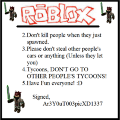 Rules for my roblox games.