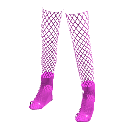 Thigh High Fishnet Platform Heels - Pink