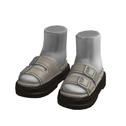 Sand Denim Slides w White Socks