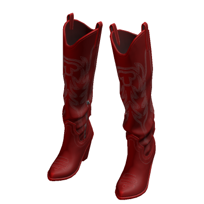 Cowboy Boots Red Leather High Heels Studded Y2K