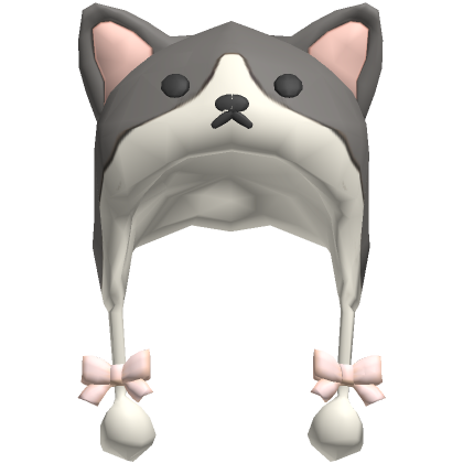 kawaii grey and white cat hat pink bows w pom poms | Roblox Item ...