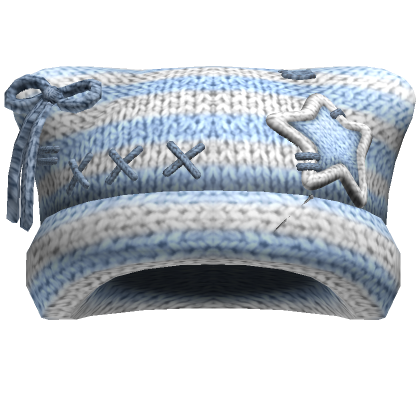 Striped Kitty Knit Stitches Beanie [White/Blue] | Roblox Item - Rolimon's