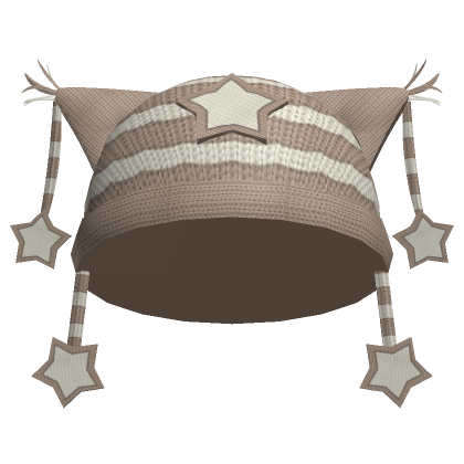 Y2K Star Kitty Striped Knit Beanie (brown+beige) | Roblox Item - Rolimon's