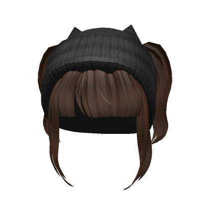 Knitted Kitty Beanie in Black w Brown Pigtails | Roblox Item - Rolimon's